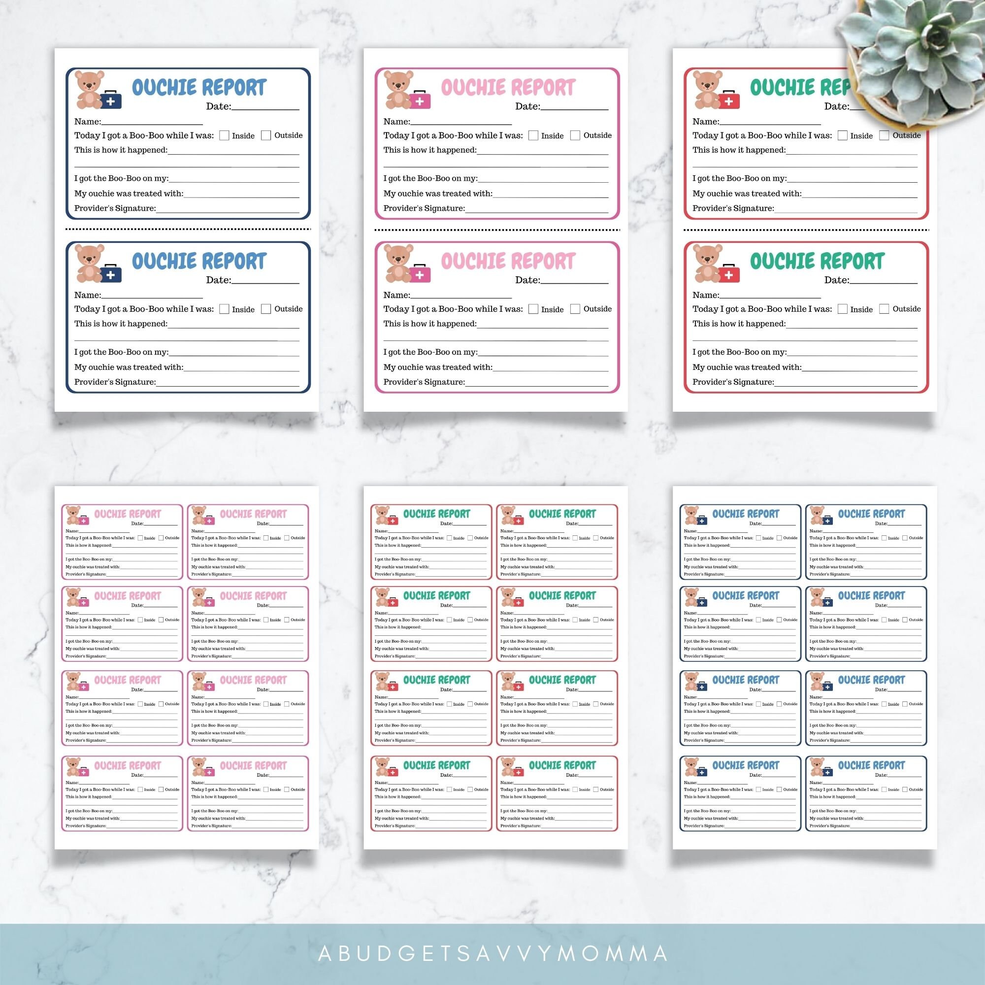 Ouch Report | Incident Report | Boo-boo Report | Accident Report ...