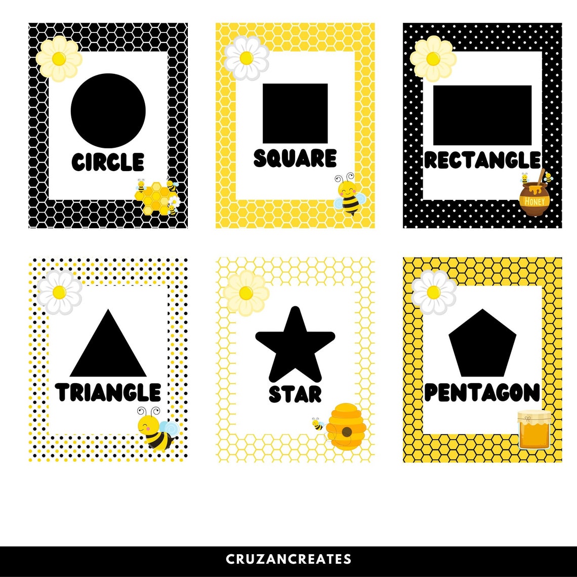 Shape Posters | Bumble Bee Shape Posters | Bumble Bee Classroom Decor ...