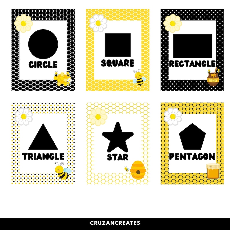 Shape Posters | Bumble Bee Shape Posters | Bumble Bee Classroom Decor ...