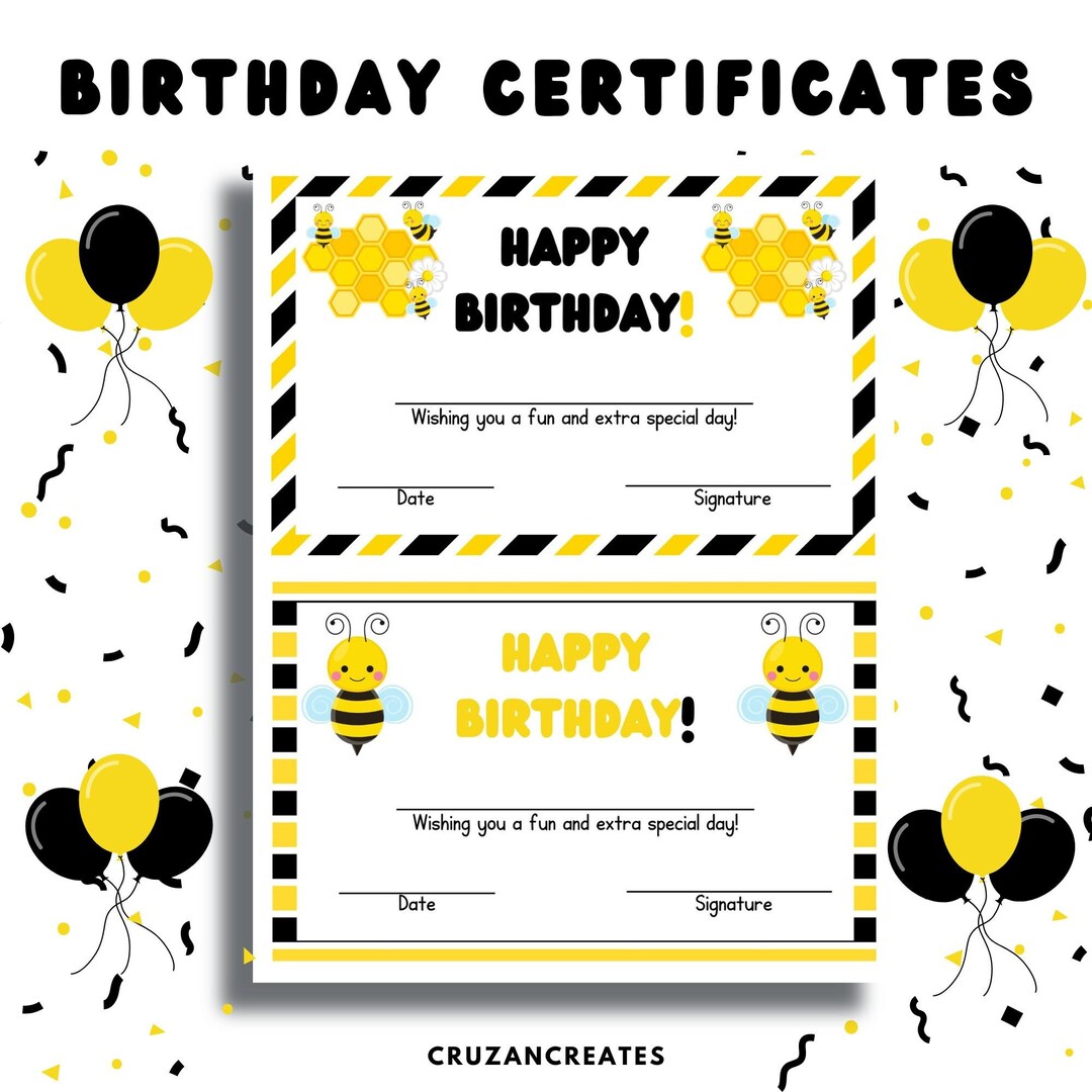 Birthday Certificate | Happy Birthday Certificate | Bumble Bee Birthday ...
