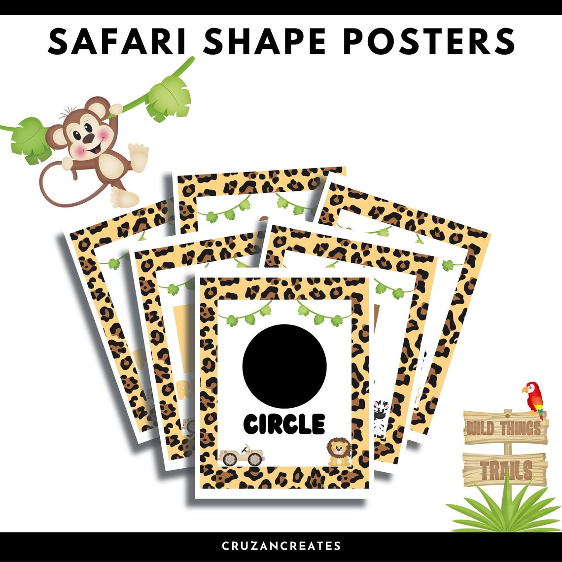 Shape Posters Safari Shape Posters Safari Classroom Decor - Etsy