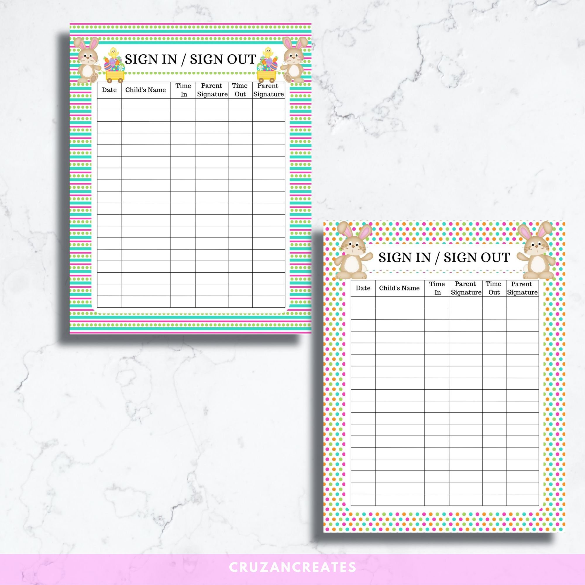 Easter Sign in Sheet | Daycare Sign in Sheet | Sign in and Out Form ...