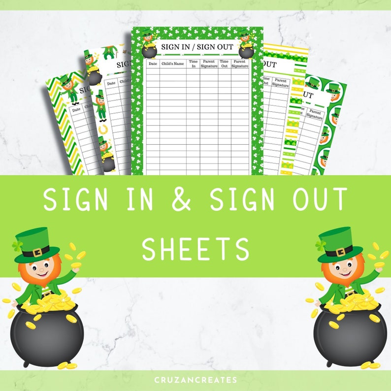 St Patricks Day Sign in Sheet | Daycare Sign in Sheet | Sign in and Out ...