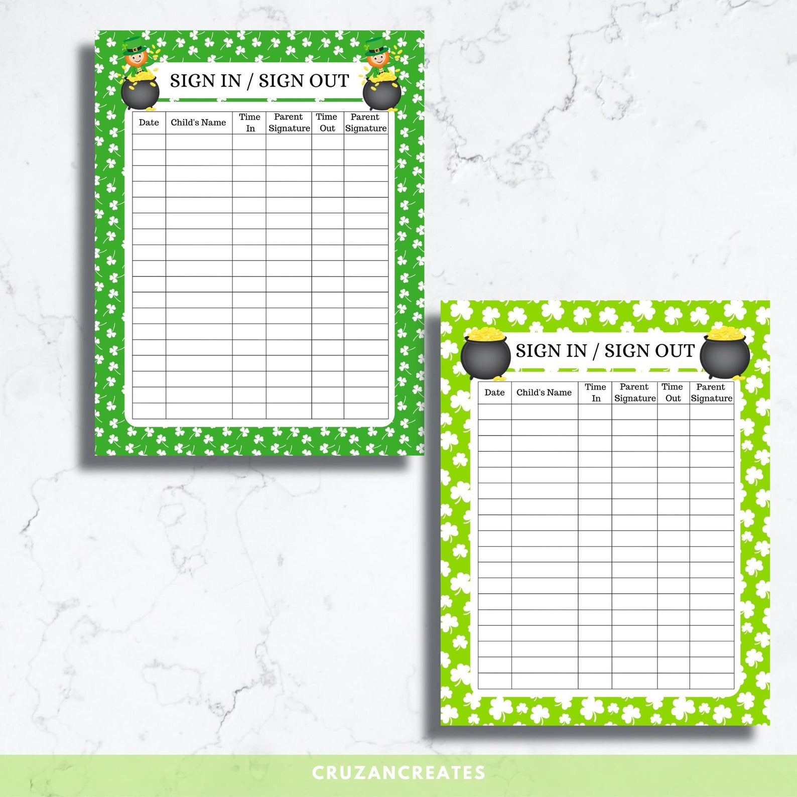 St Patricks Day Sign in Sheet | Daycare Sign in Sheet | Sign in and Out ...