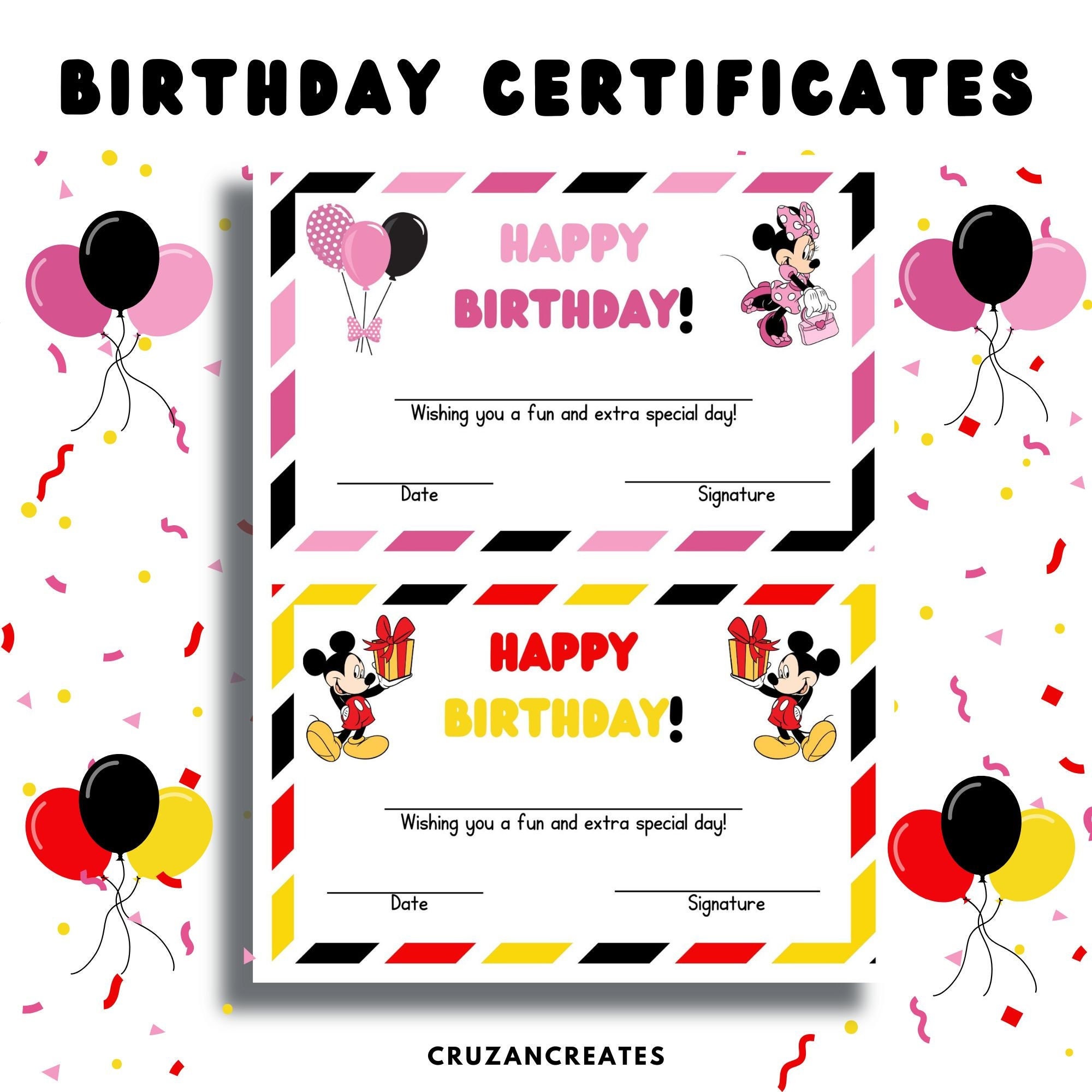 Birthday Certificate | Happy Birthday Certificate | Mickey and Minnie ...