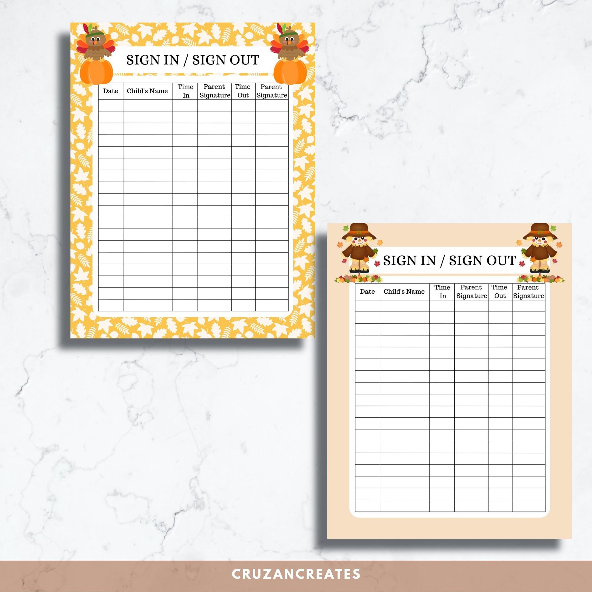 Thanksgiving Sign in Sheet | Daycare Sign in Sheet | Sign in and Out ...