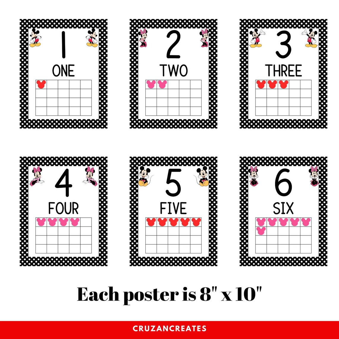 Number Posters | Mickey Numbers Posters | Minnie Numbers Posters ...