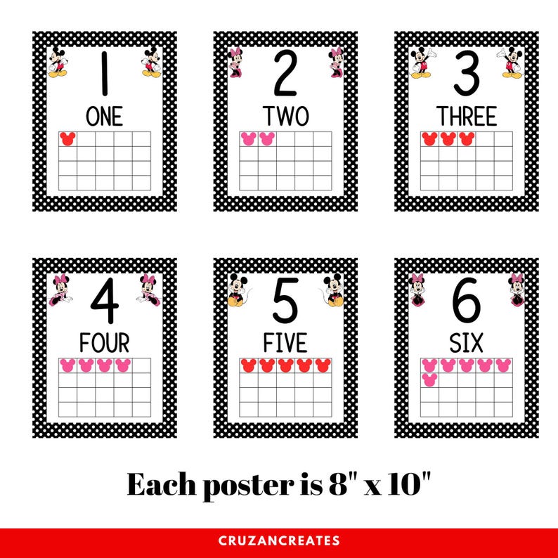 Number Posters | Mickey Numbers Posters | Minnie Numbers Posters ...