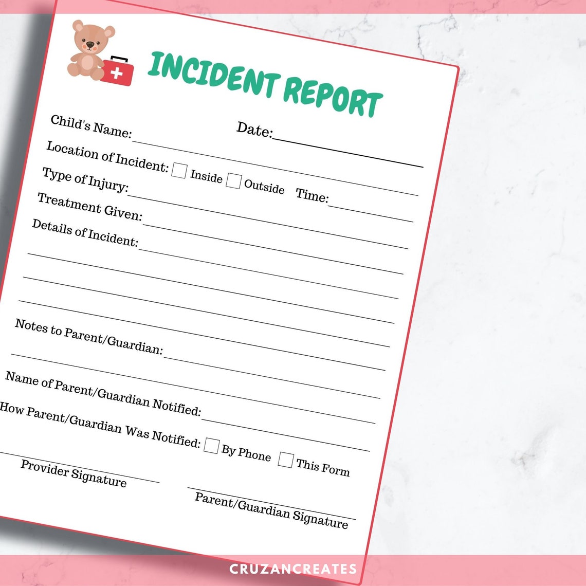 Incident Report | Ouch Report | Childcare Incident Report | Daycare ...