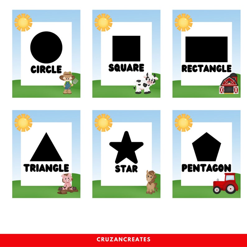 Shape Posters | Farm Shape Posters | Farm Classroom Decor | Shapes ...