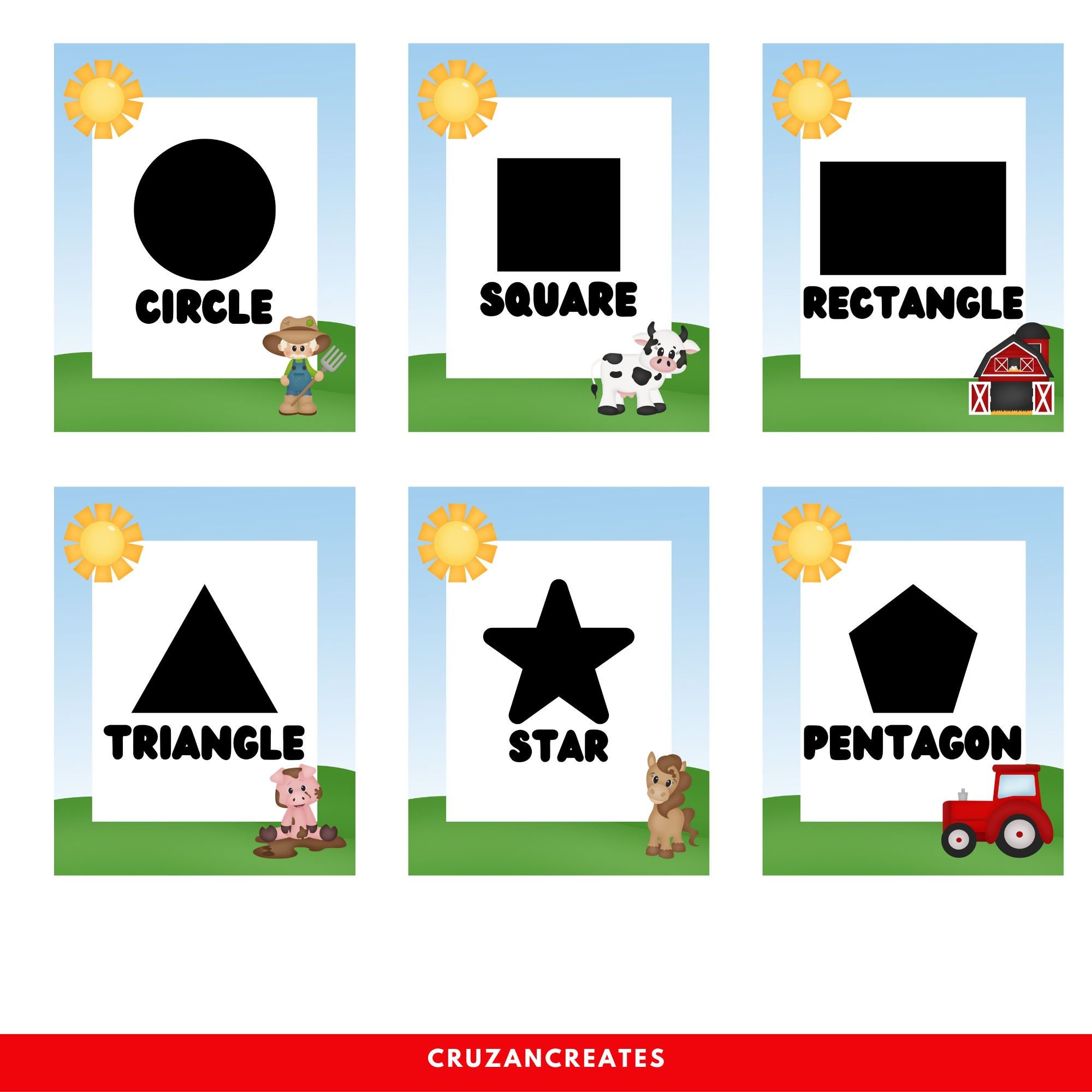 Shape Posters | Farm Shape Posters | Farm Classroom Decor | Shapes ...