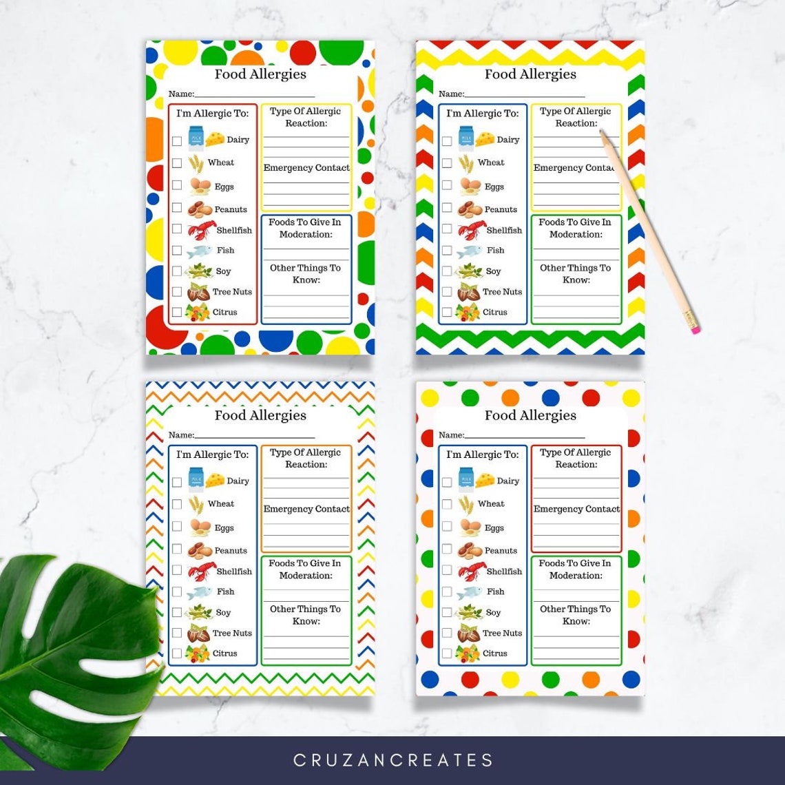 Food Allergy Form | Food Allergy Info Sheet | Daycare Forms | Kids Food ...