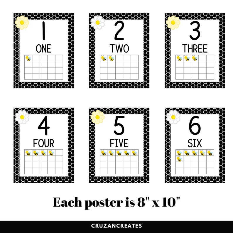 Number Posters | Bumble Bee Numbers Posters | Bee Numbers Posters ...