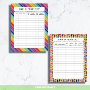 Sign in Sheet | Daycare Sign in Sheet | Sign in and Out Form | Daycare ...