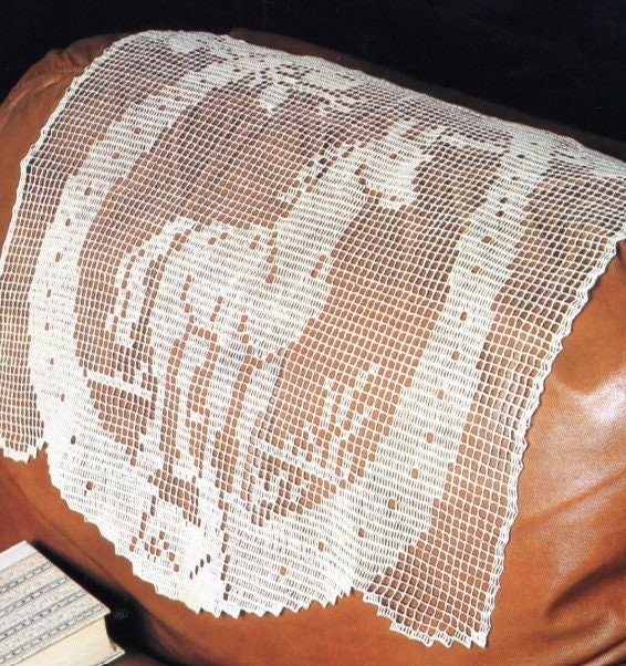 Vintage Filet Crochet Pattern Horse Horseback Rider Armchair Doily ...