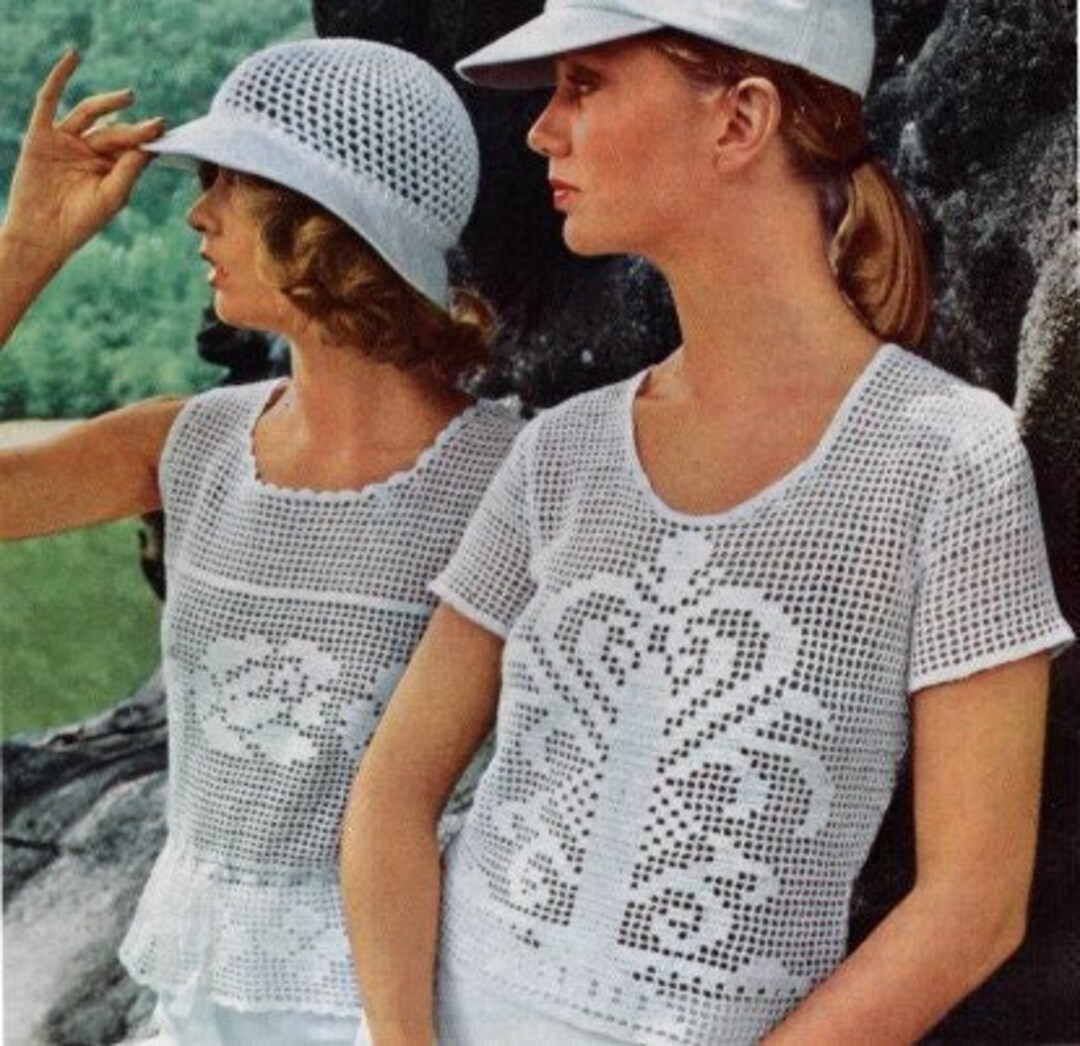 Vintage Filet Crochet Pattern Rose Scroll Blouse Pullover Summer ...