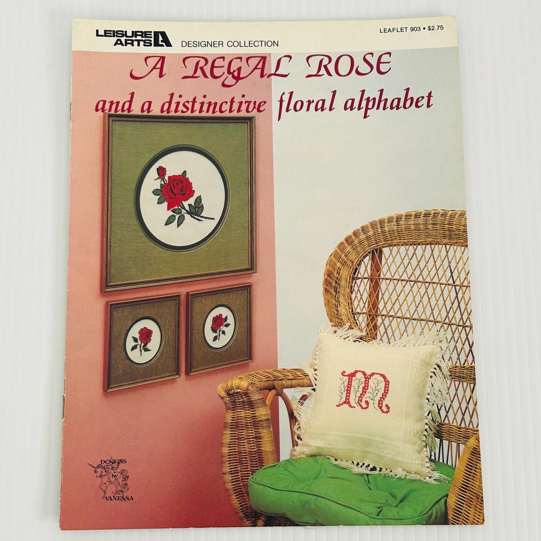 Vintage Leisure Arts REGAL ROSE Floral Alphabet Counted Cross Stitch ...