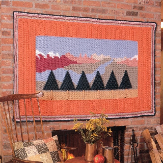 Vintage Afghan Crochet Pattern Evergreen Trees Throw Blanket Wrap Wall ...