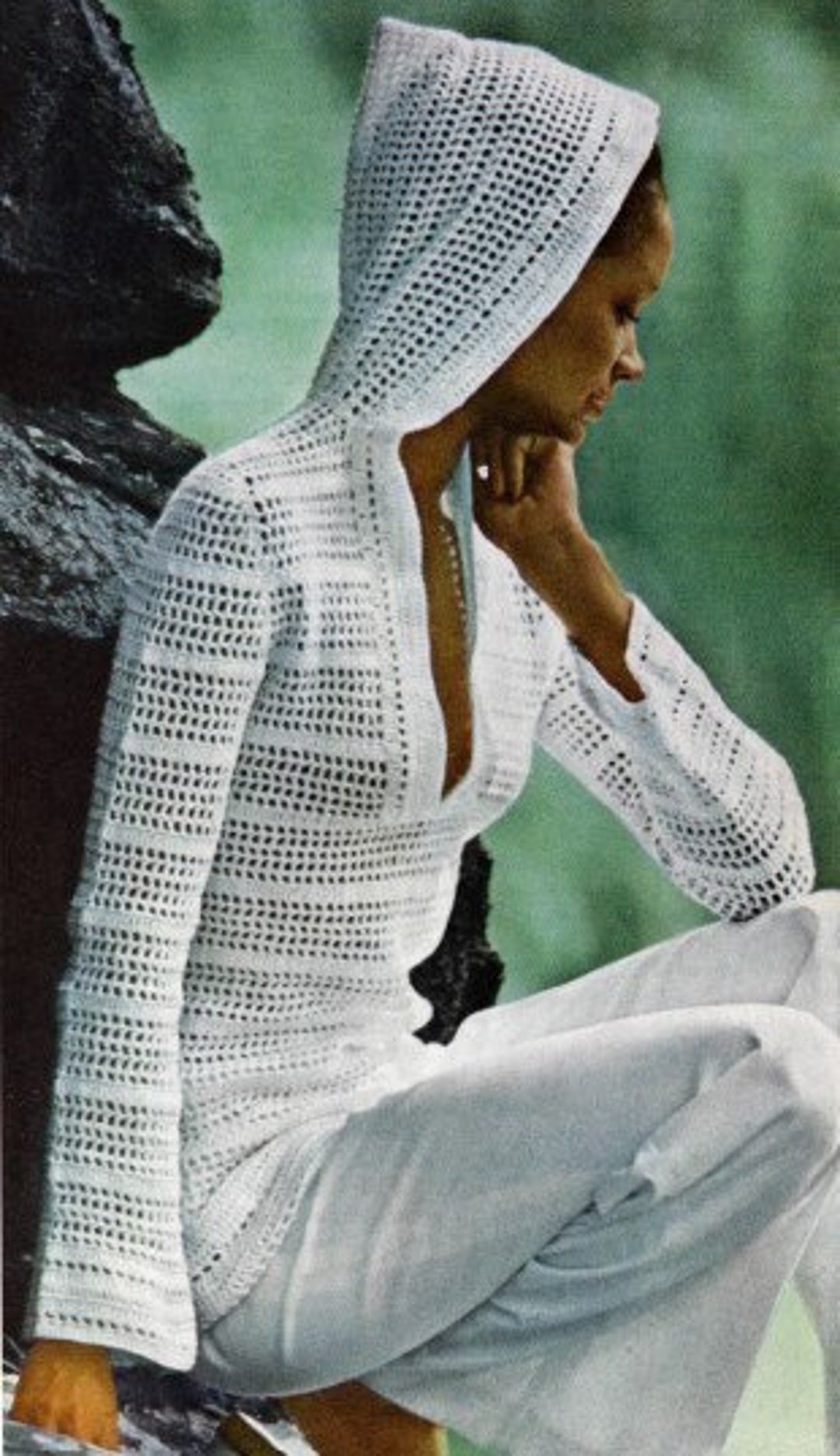 Vintage Filet Mesh Crochet Pattern Hooded Pullover Tunic Top - Etsy