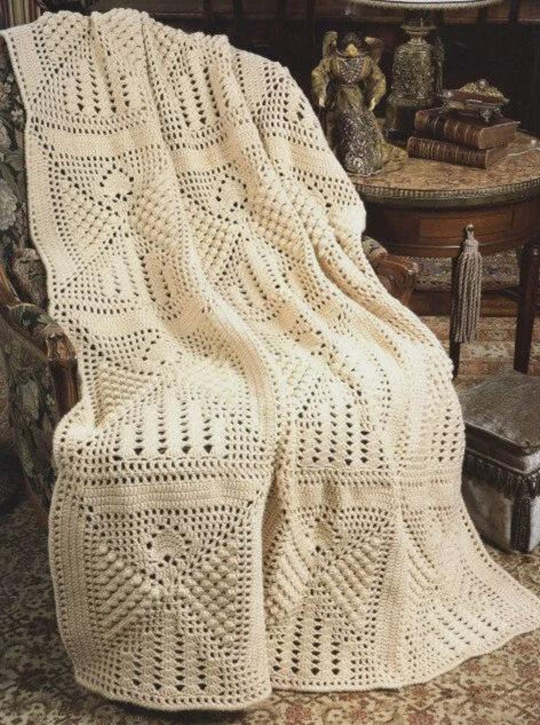 Vintage Afghan Crochet Pattern Angels All Around Popcorn Stitch Motif ...