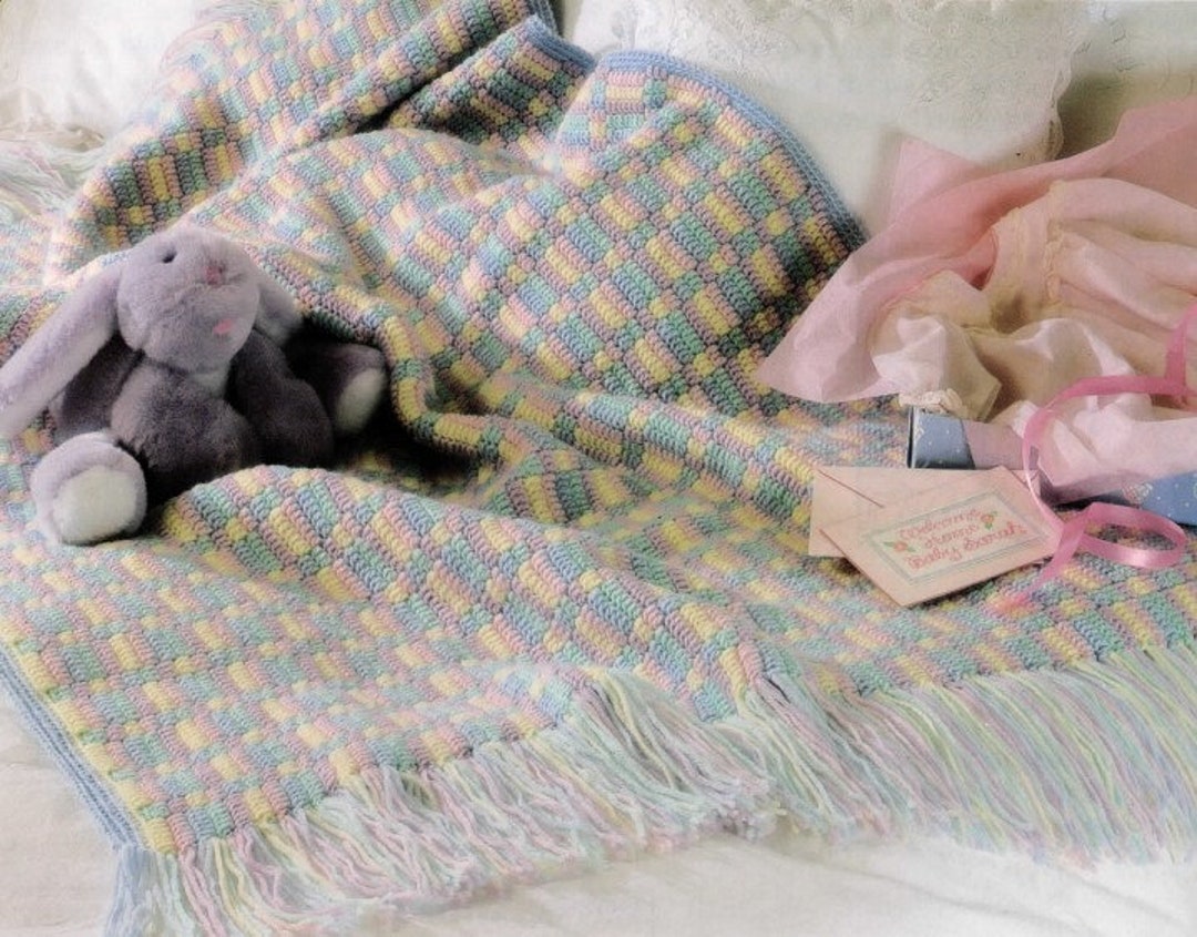 Vintage Crochet Pattern Soft Pastel Watercolor Afghan Wrap Baby Blanket ...
