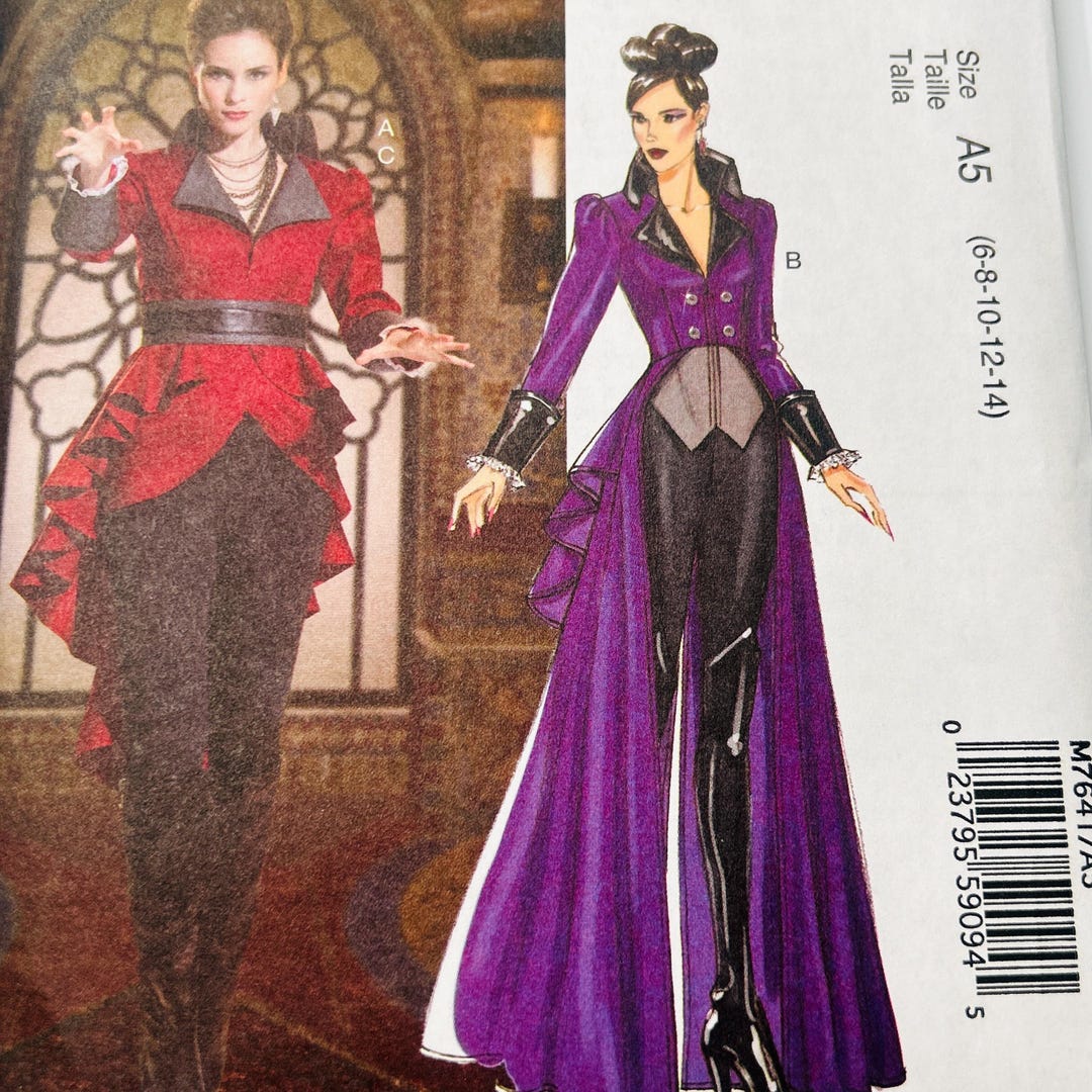Mccall's Costumes Sewing Pattern M7641 Vampiress Sorcerous Long Peplum ...