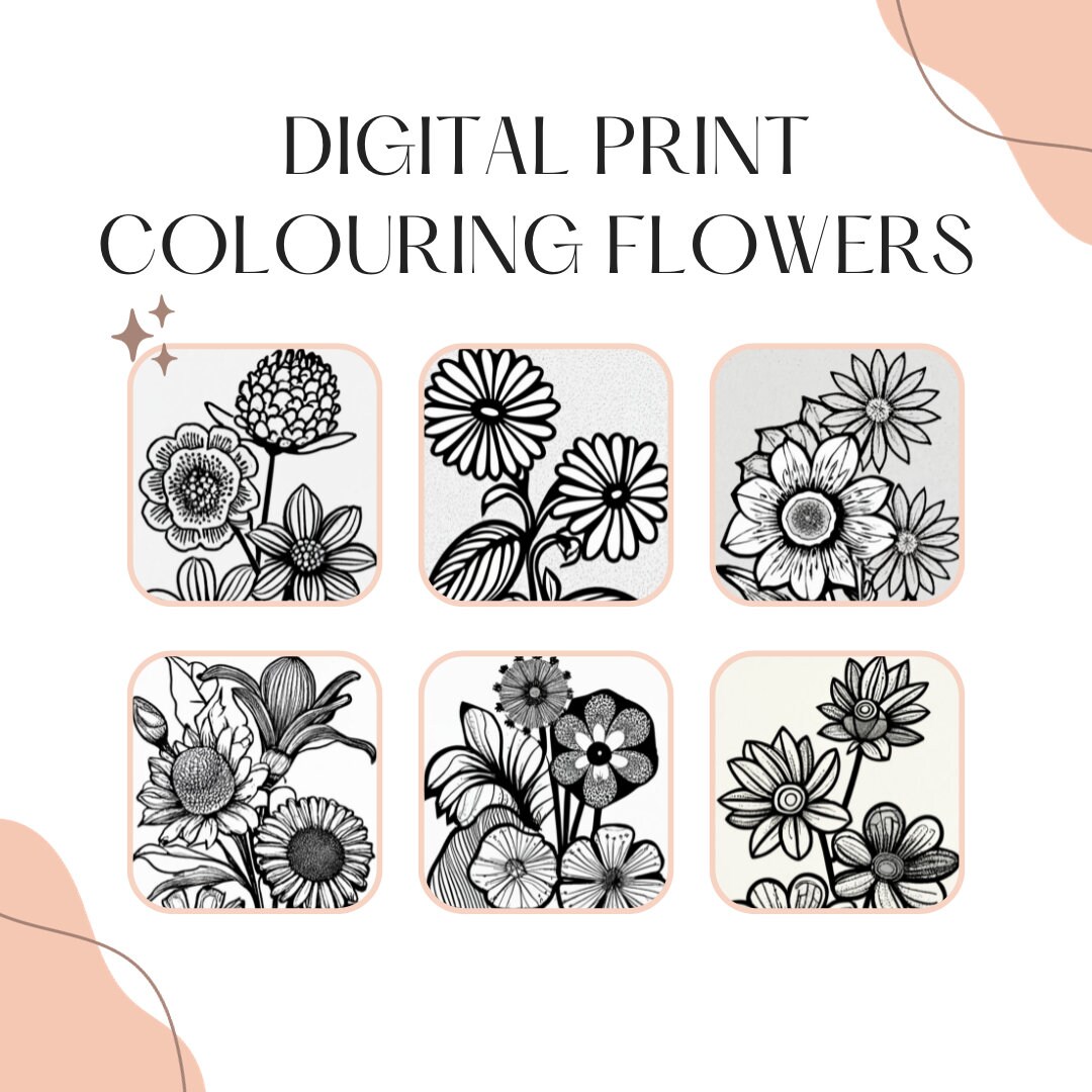 8 Digital Prints Colouring Flowers in Bundles Floral Print / A4 ...