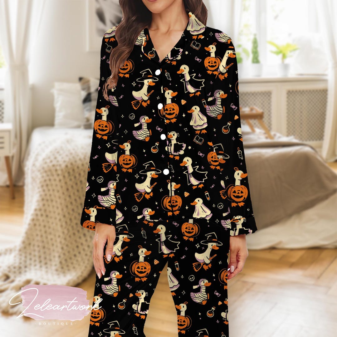 Spooky Goose Halloween Pajama Set – Whimsical Witchy Goose Sleepwear - Etsy