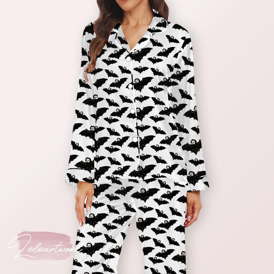 Black Bat Halloween Pajamas | Spooky Cute Sleepwear Set | Goth Cozy ...