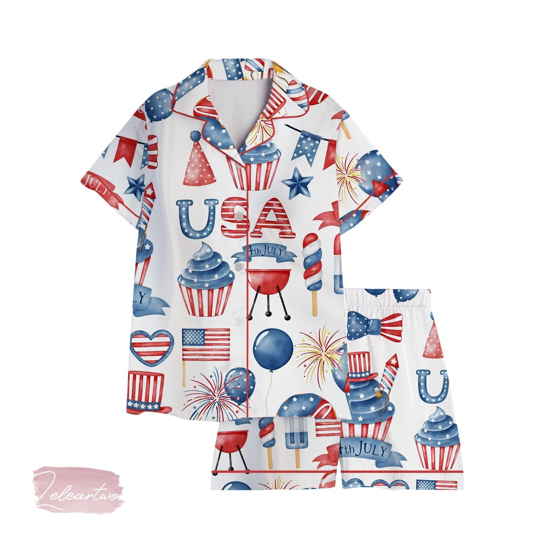 4th of July BBQ Set | Silky Satin Patriotic Pajama Set for Women | Red ...