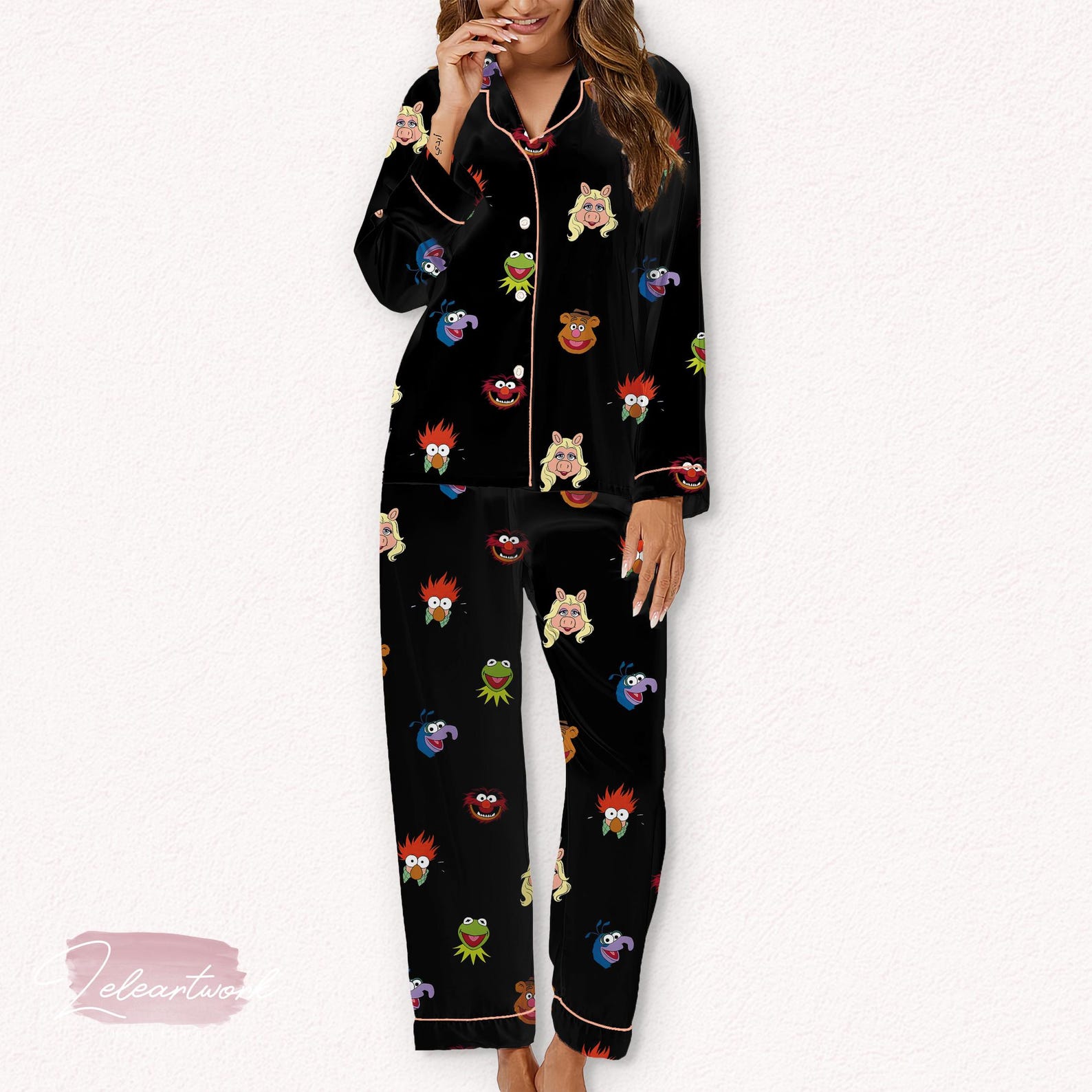 Muppet Set – Cute Satin Pajamas Featuring Kermit, Miss Piggy, Animal ...