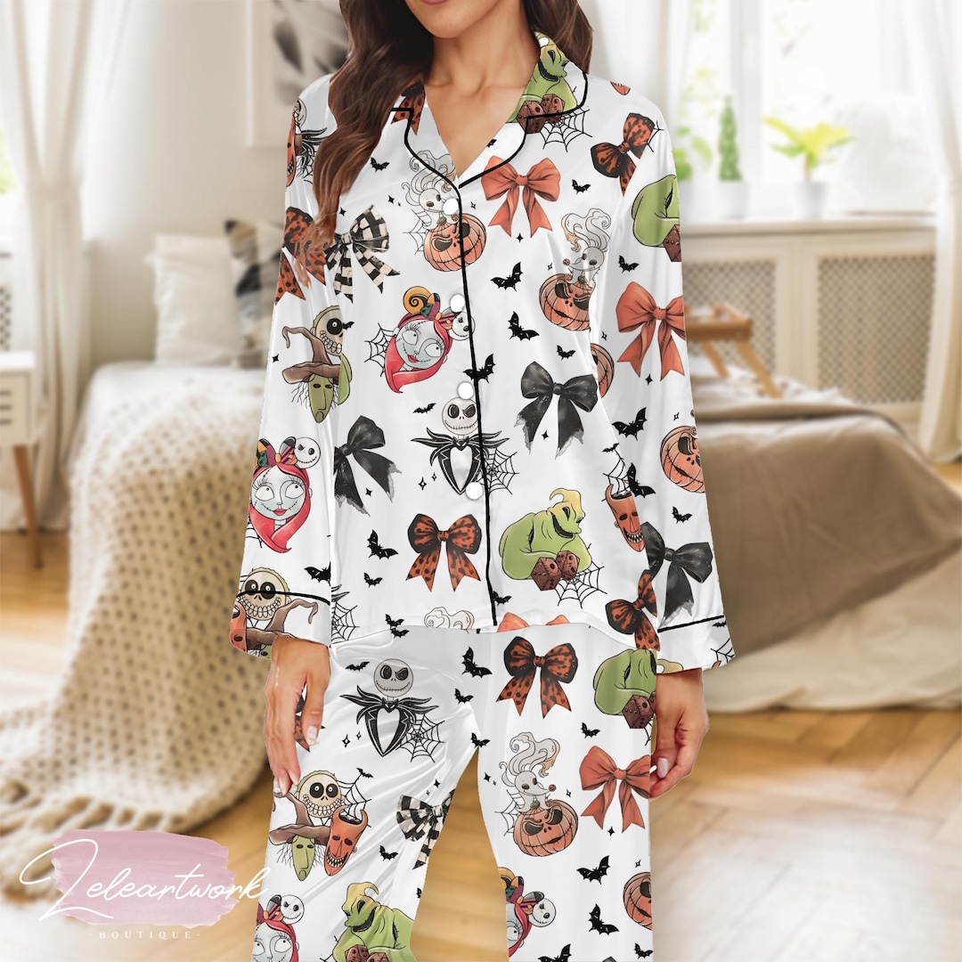 Spooky Pumpkin Bow Pajama Set – Gothic Skeleton & Doll-inspired ...