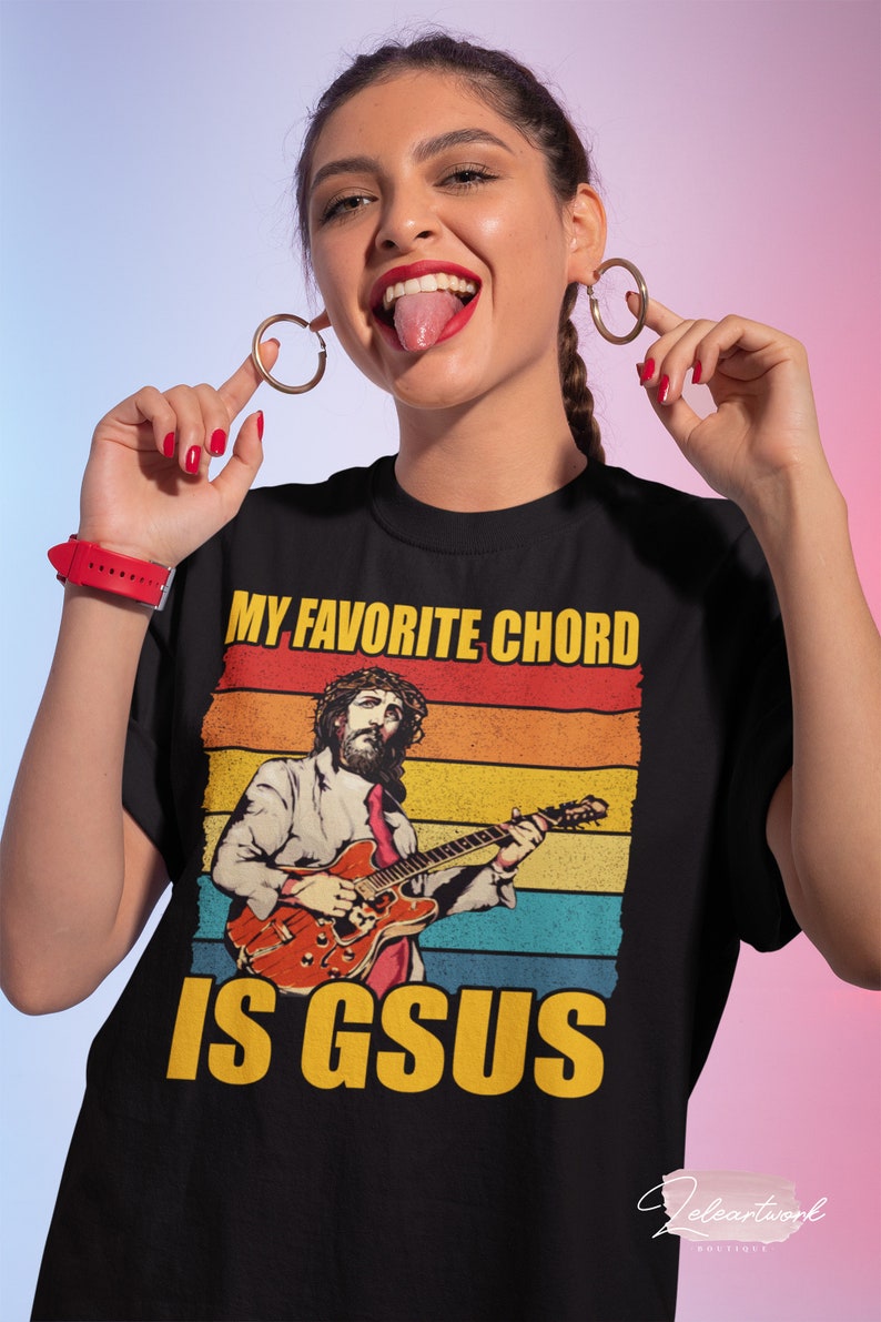 My Favorite Chord is Gsus Jesus Playing Guitar Vintage T-shirt, Jesus ...