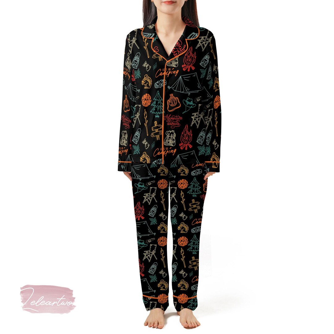 Camp Crew Pajama Set – Colorful Camping Print Short Sleeve Sleepwear ...