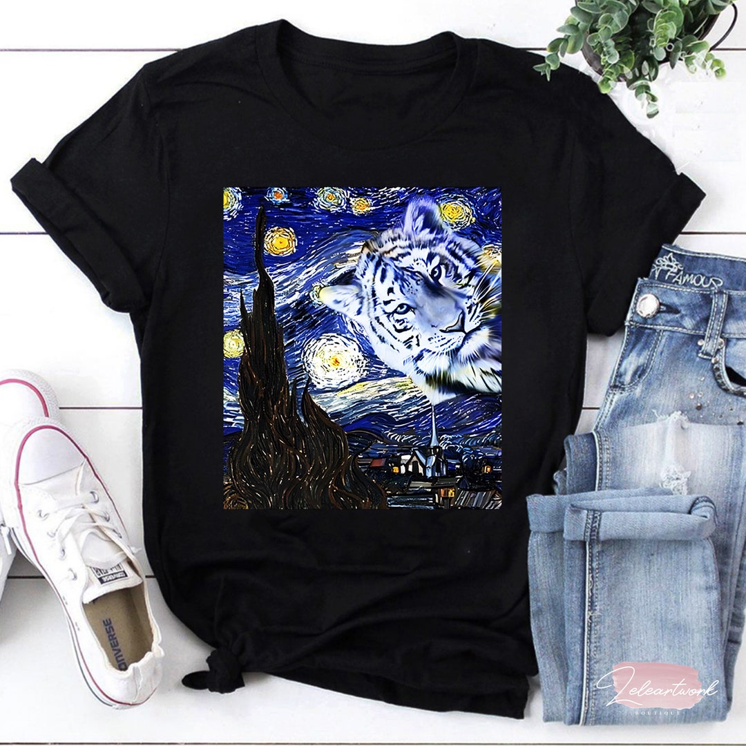 Tigers Starry Night Van Gogh Artwork Starry Night Remake T-shirt, Tiger ...