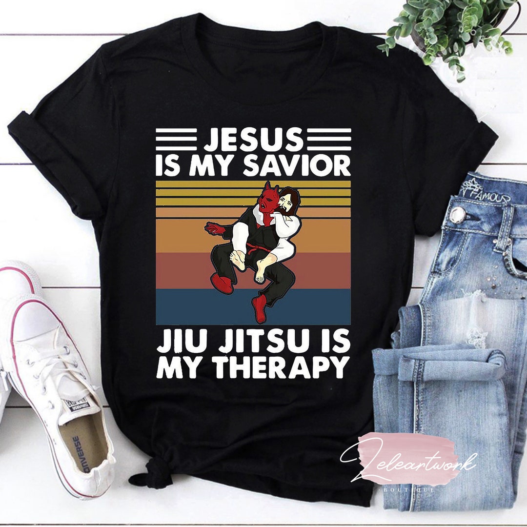 Jesus is My Savior Jiu Jitsu is My Therapy Funny Christian Gift T-shirt ...