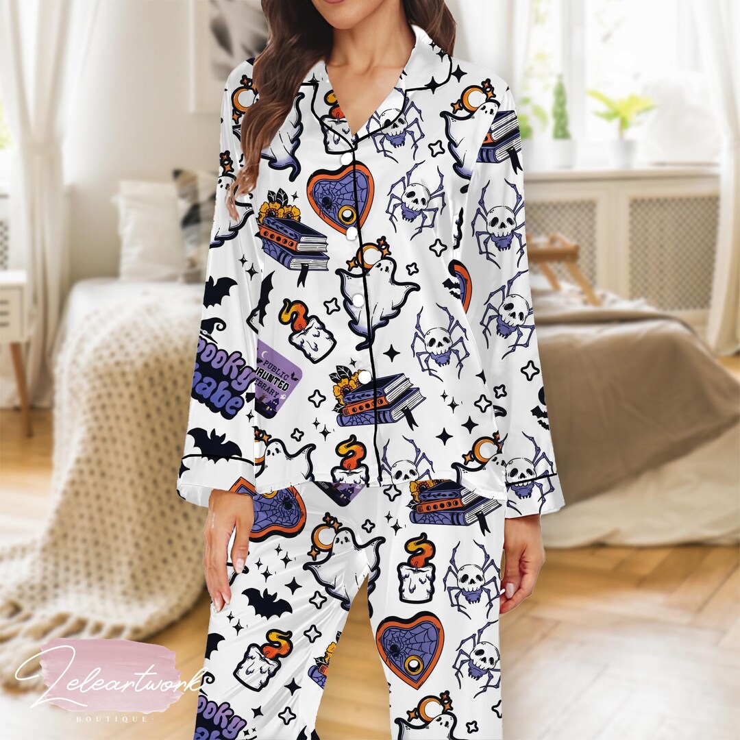 Spooky Babe Halloween Pajama Set – Cute Ghost & Skull Sleepwear for ...