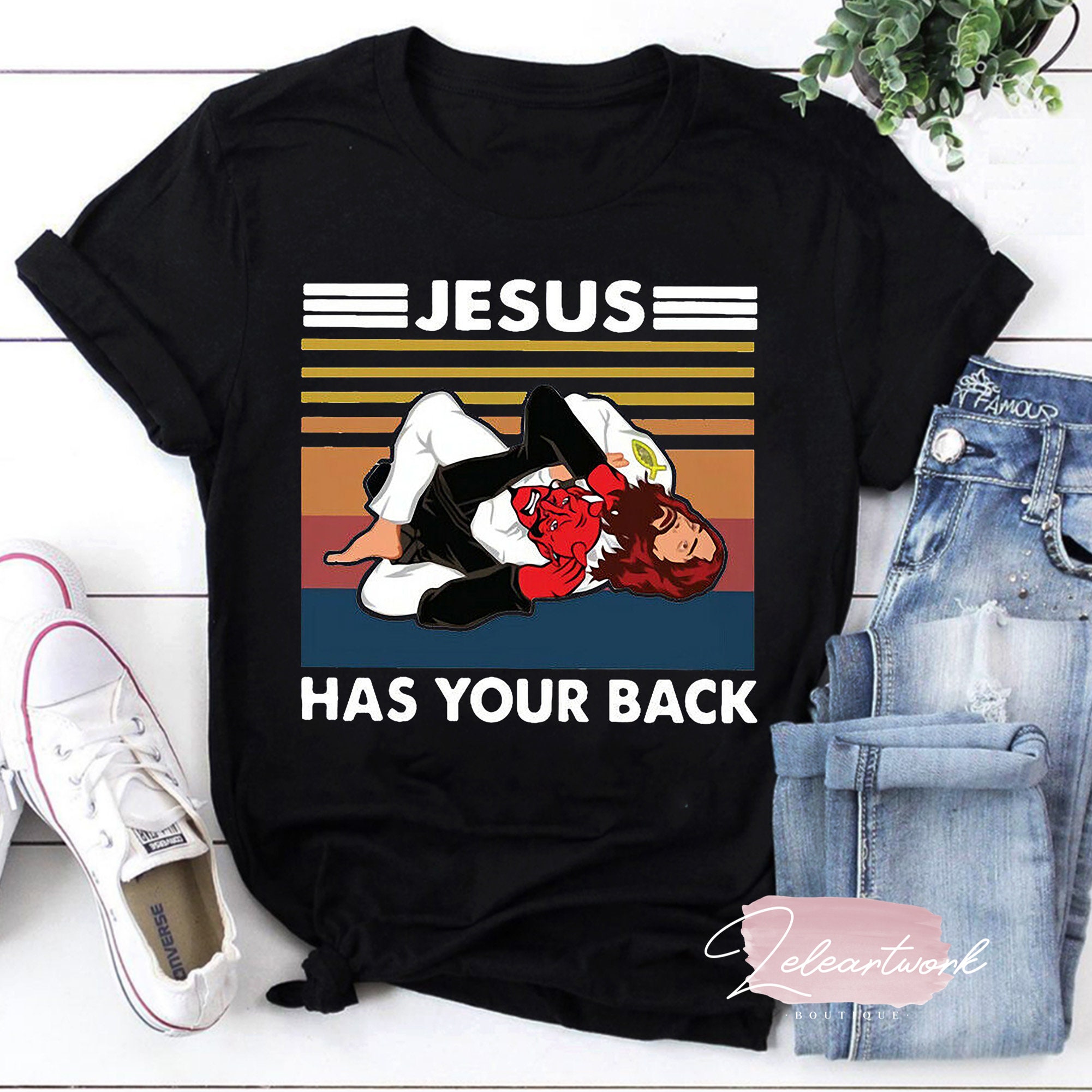 Jiu Jitsu Jesus Has Your Back Funny Christian Gift Vintage T-shirt, Bjj ...