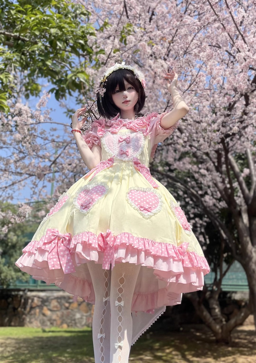 Pink Yellow Lolita Dress, Lolita Jsk With Short-sleeved Pink Lolita ...