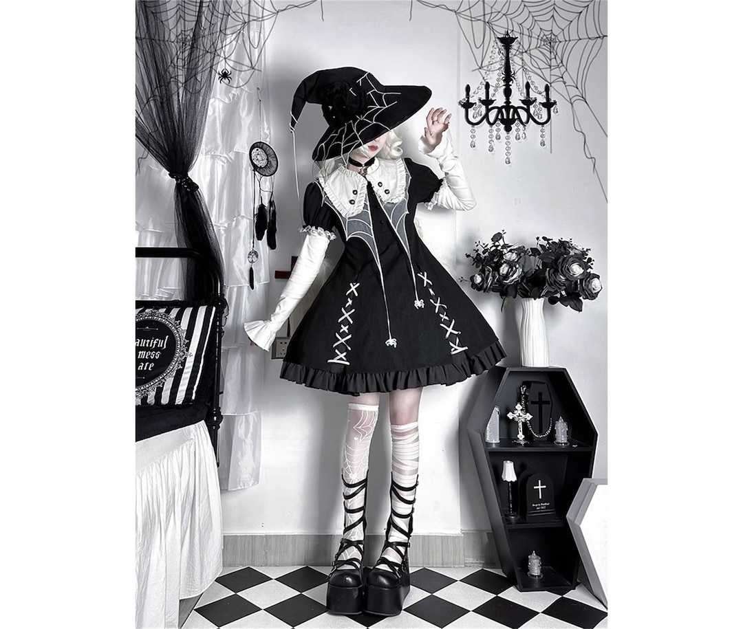 Black Goth Lolita Dress for Halloween Cosplay Witch Devil - Etsy