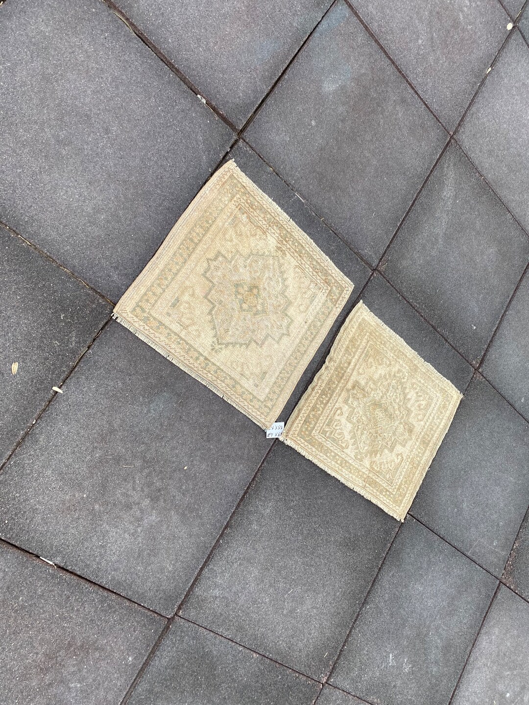 2x2 Mini Set of Two Small Rug 2x2 Beige and Green Small Rug - Etsy