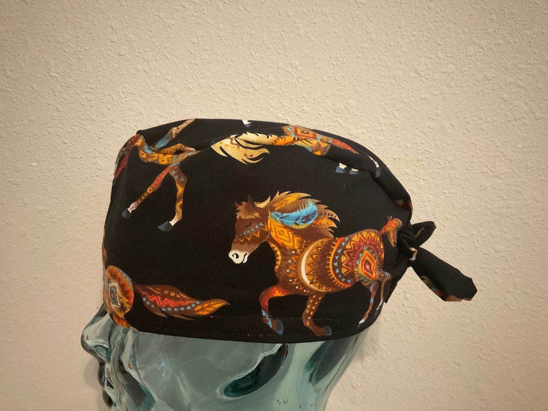 Men’s Medical Surgical Scrub Hat, Native Print, Horses, Navajo ...