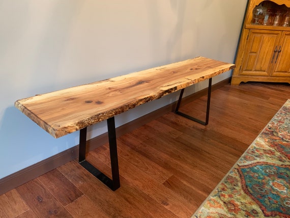 Custom Handmade Live Edge Entryway Bench Real Wood Black Metal - Etsy