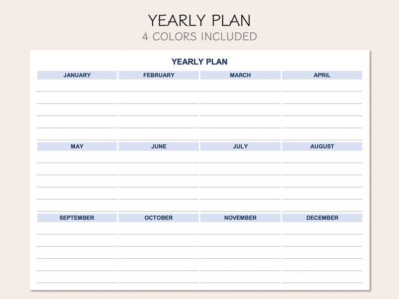 Yearly Plan Printable Year at A Glance Yearly Overview - Etsy