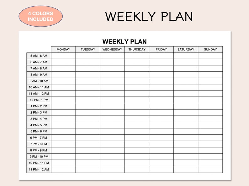 Ideal Weekly Plan Printable Weekly Planner Weekly Overview - Etsy