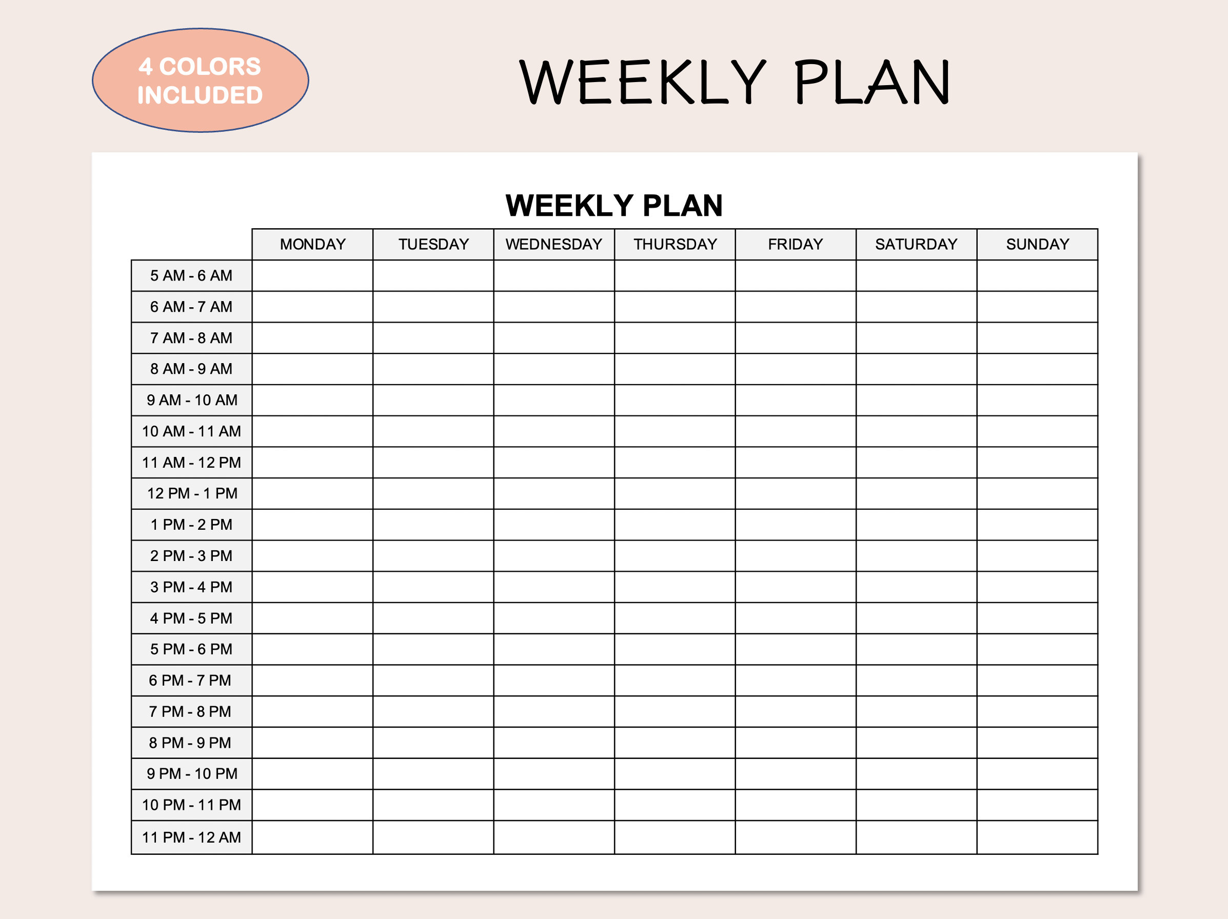 Ideal Weekly Plan, Printable Weekly Planner, Weekly Overview, Week at A ...
