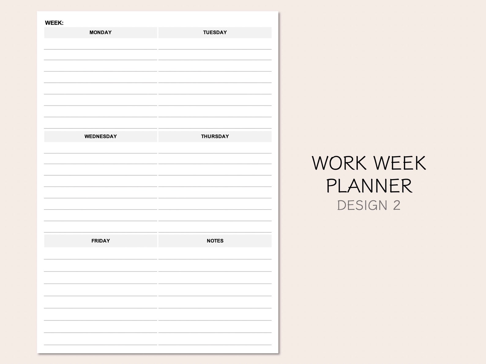 Work Week Planner, Printable Weekly Planner, Monday to Friday Planner ...