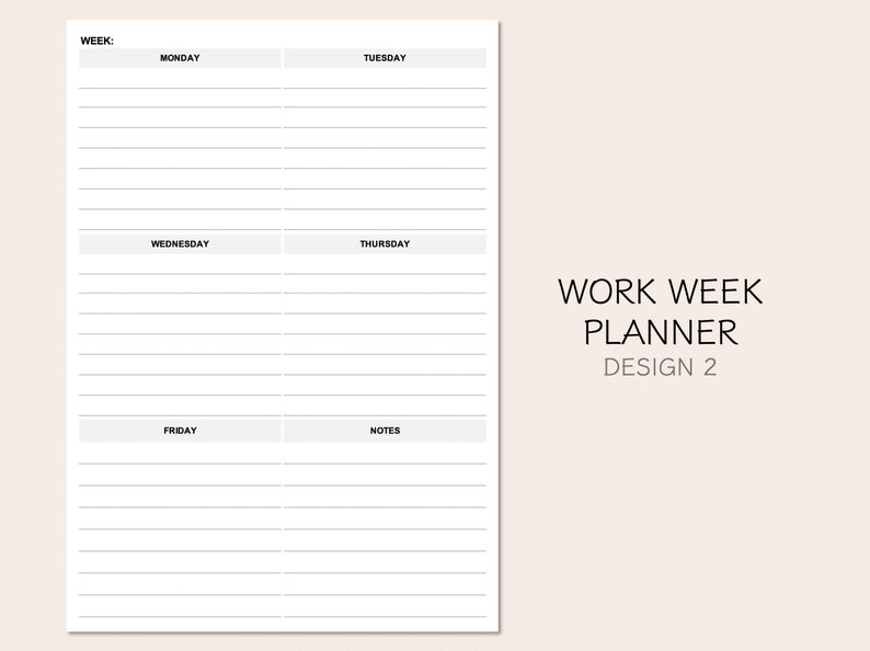 Work Week Planner, Printable Weekly Planner, Monday to Friday Planner ...