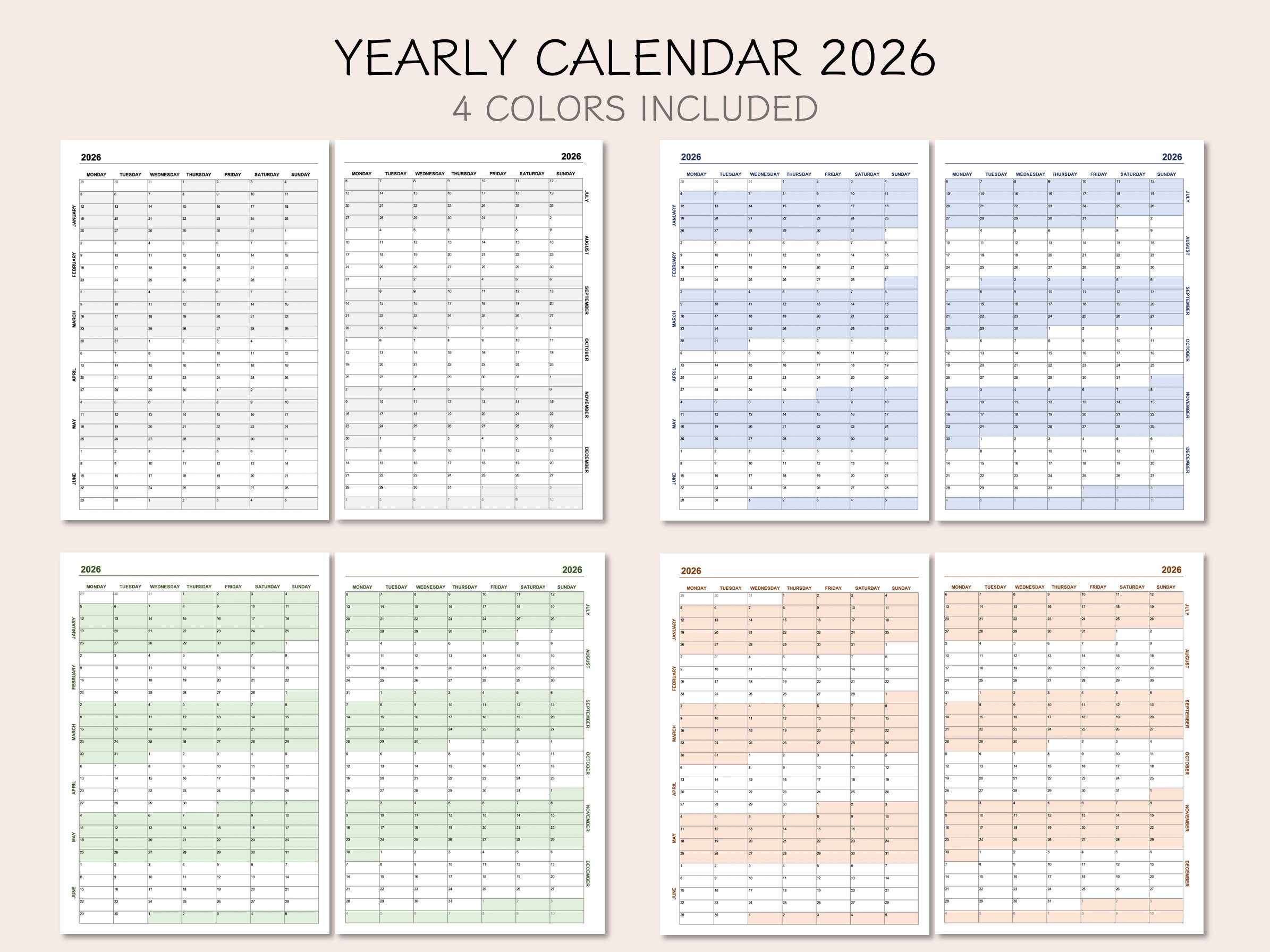 5-year Bundle: Yearly Calendars 2023-2024-2025-2026-2027, Printable ...
