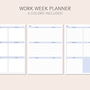 Work Week Planner, Printable Weekly Planner, Monday to Friday Planner ...